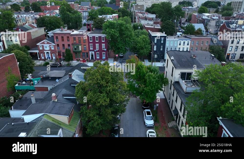 Residential district in inner city urban setting in USA. American town ...