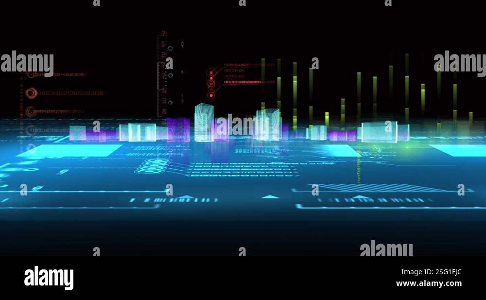4K financial chart,Business Data trend hud Graph,big data digital city ...