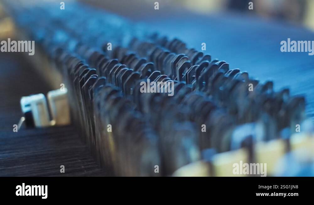 Weaving loom at a textile factory. close up. 4K Weaving loom industrial ...