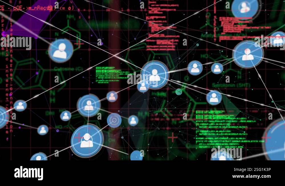 Animation of profile icons connecting dots with coding, molecular formulas on Stock Video ...