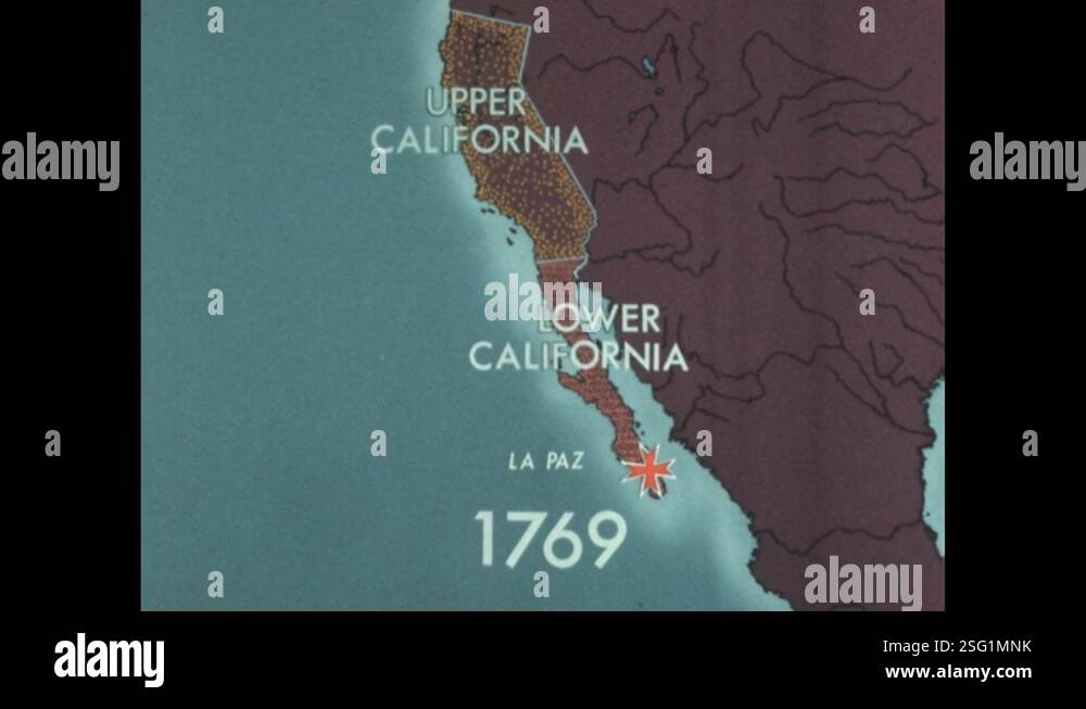 1850s: Map of Lower California 1769, with La Paz marked. Map of Upper ...