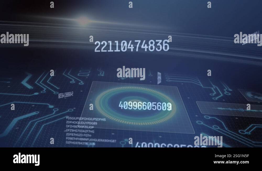 Animation of multiple changing numbers over round scanner and ...