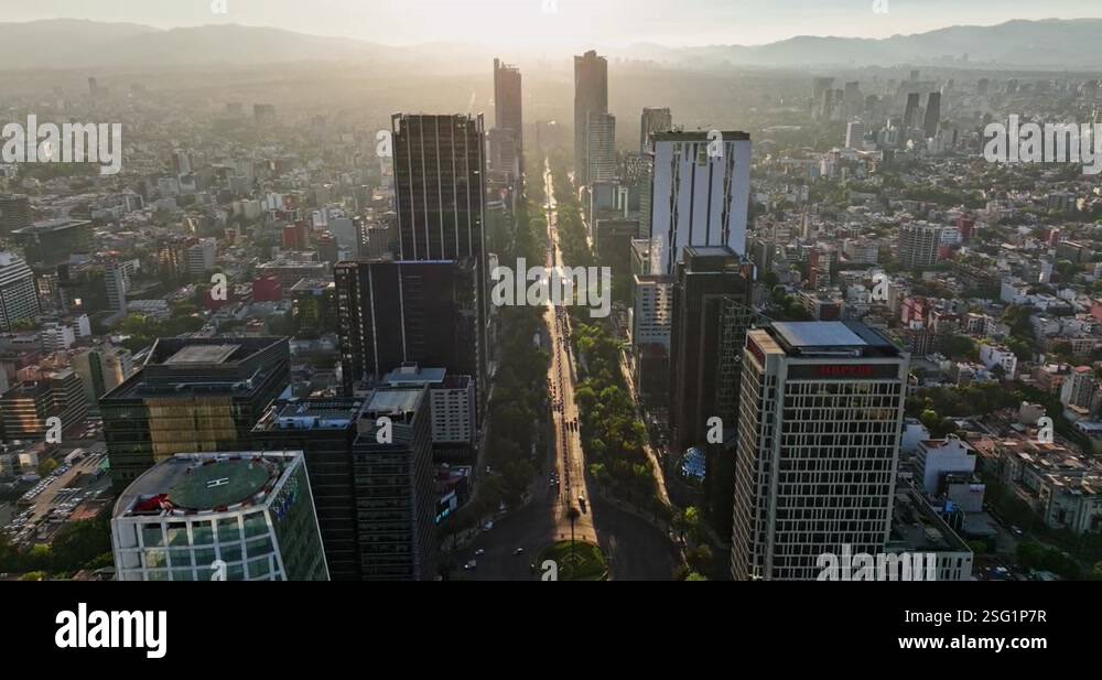 Mexico City Aerial v10 flyover iconic avenue at downtown with ...