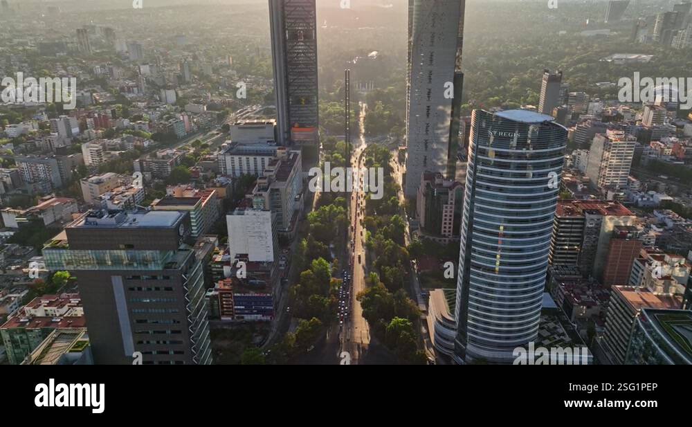 Mexico City Aerial v7 birds eye view flyover paseo de la reforma ...