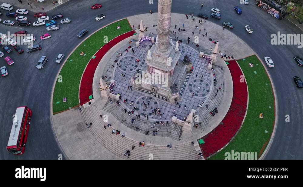 Mexico City Aerial v34 birds eye view drone fly around and around angel ...