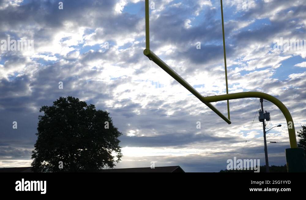 Establishing Shot of Football Goal Post with Morning Cloud Backdrop ...