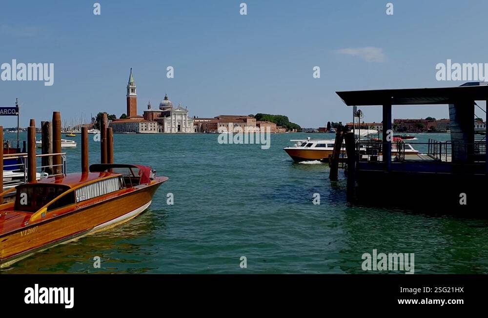 Venice maritime landscape boats slo mo boat passing from Left to Right ...
