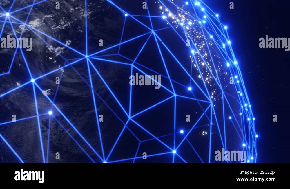 Loopable: Planet Earth Satellite View With Abstract Digital Grid Stock ...