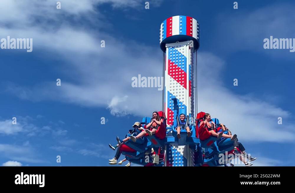 A free fall ride that spins and drop down a 40 foot column at amusement ...