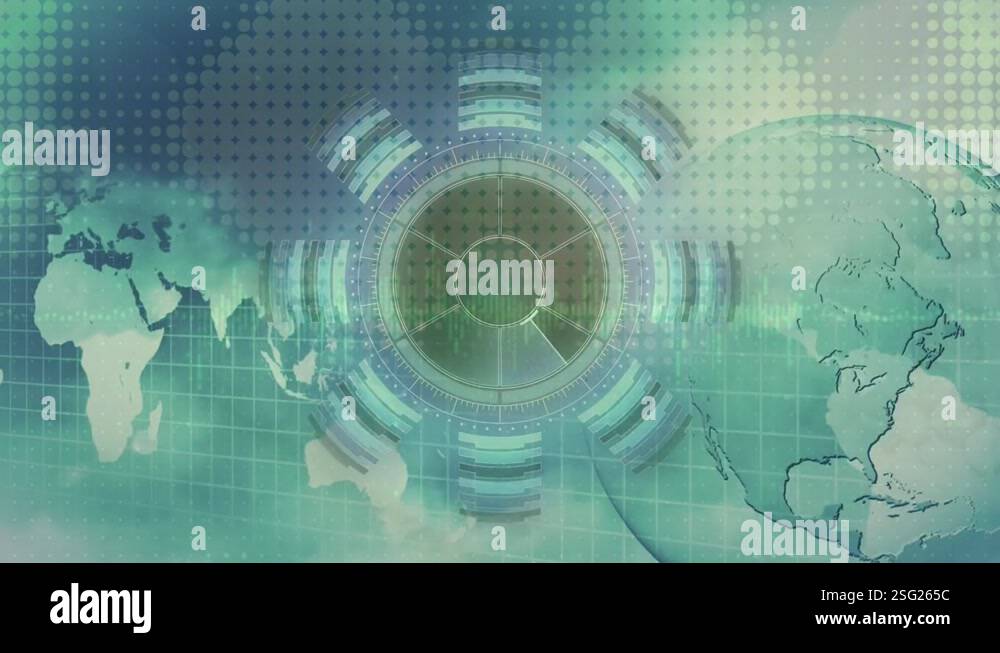 Animation of scope scanning over world map and globe Stock Video ...