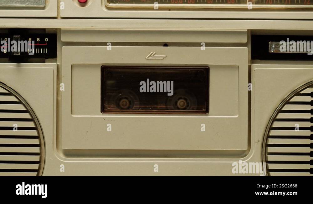 Retro radio tape recorder close-up. Listening to music, using cassette ...