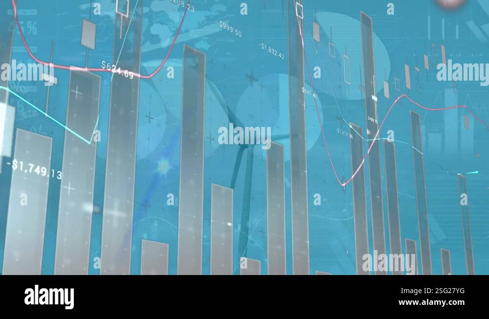 Animation of infographic interface with moving bar and line graph over ...