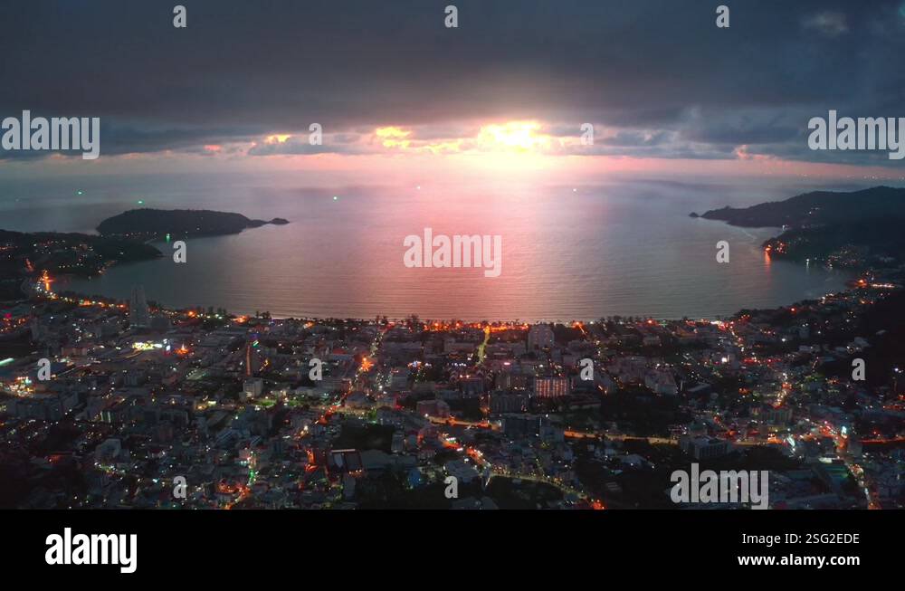 Patong Beach Phuket island Thailand night city aerial panorama view ...