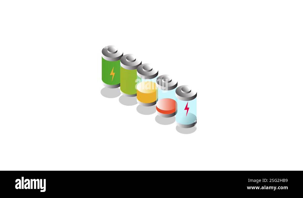 Five batteries showing full and empty energy level Stock Video Footage ...