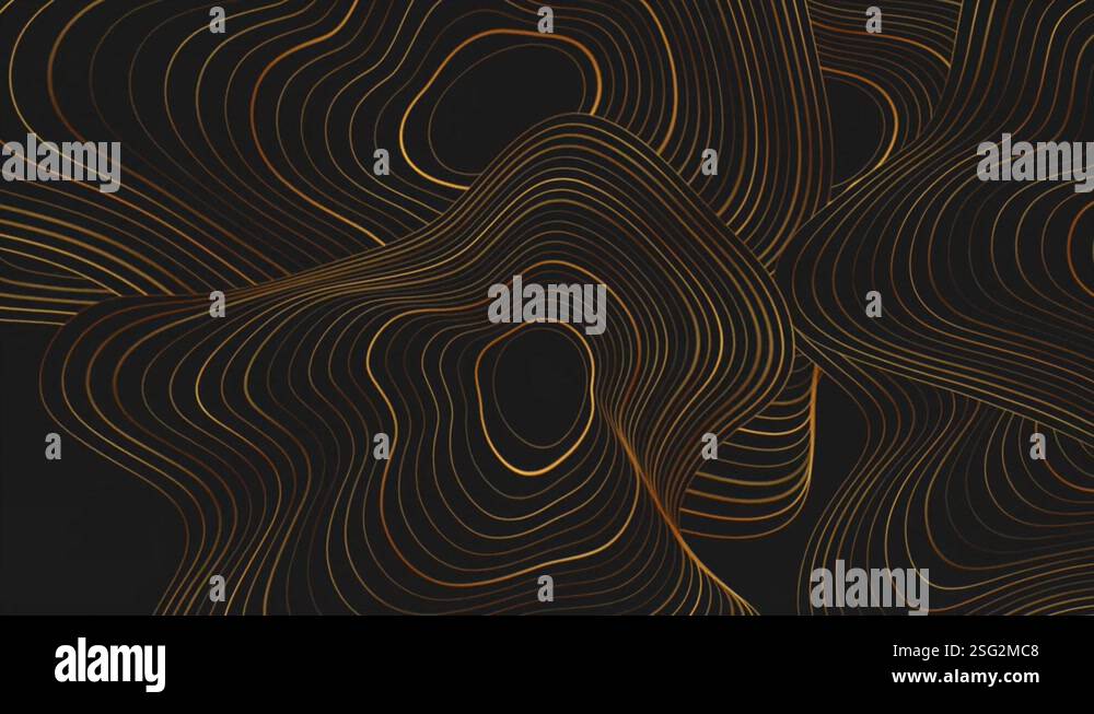 Black abstract motion background with golden refracted wavy pattern ...