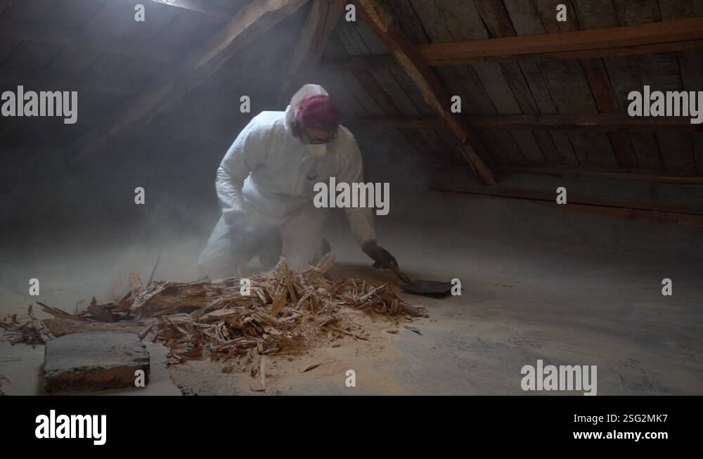 Worker Cleaning Up Wood Dust After Removing The Framework of Dead Wood ...
