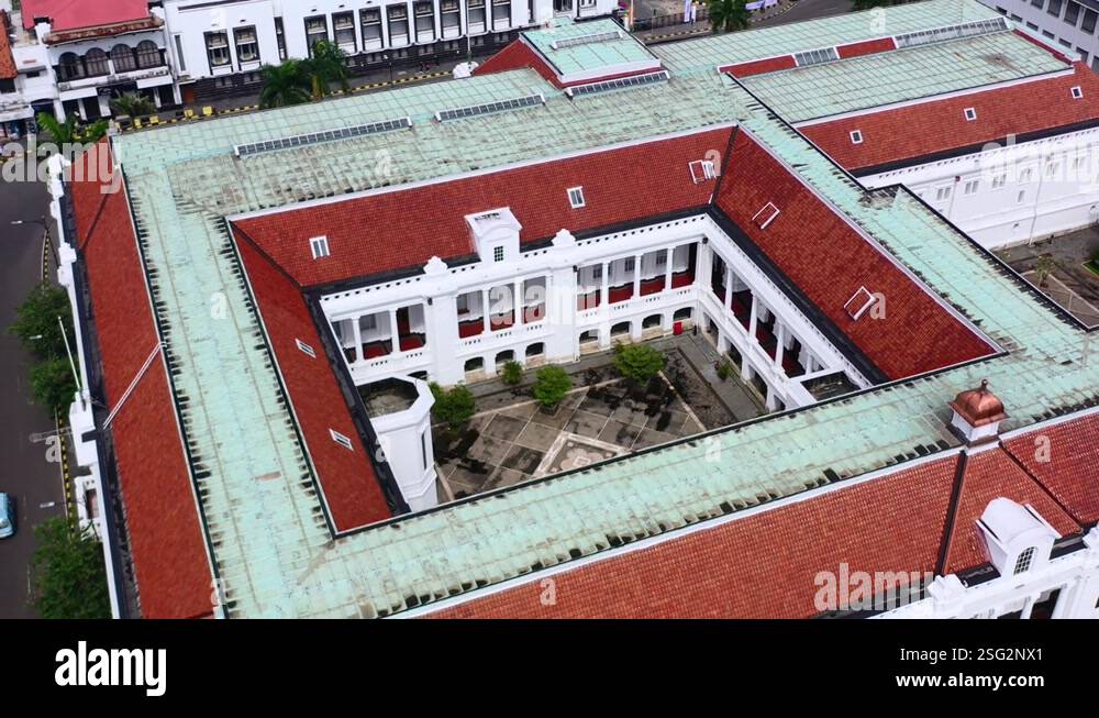 aerial top down of beautiful courtyard building in Kota Tua Jakarta ...