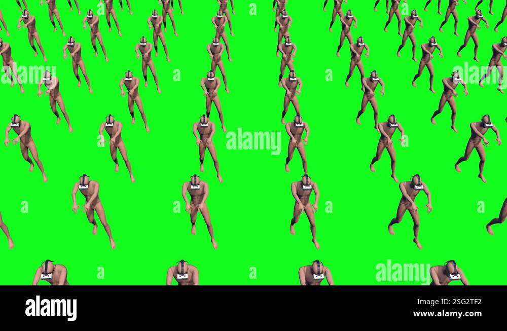 A large group of zombie like people living in the metaverse, Green ...