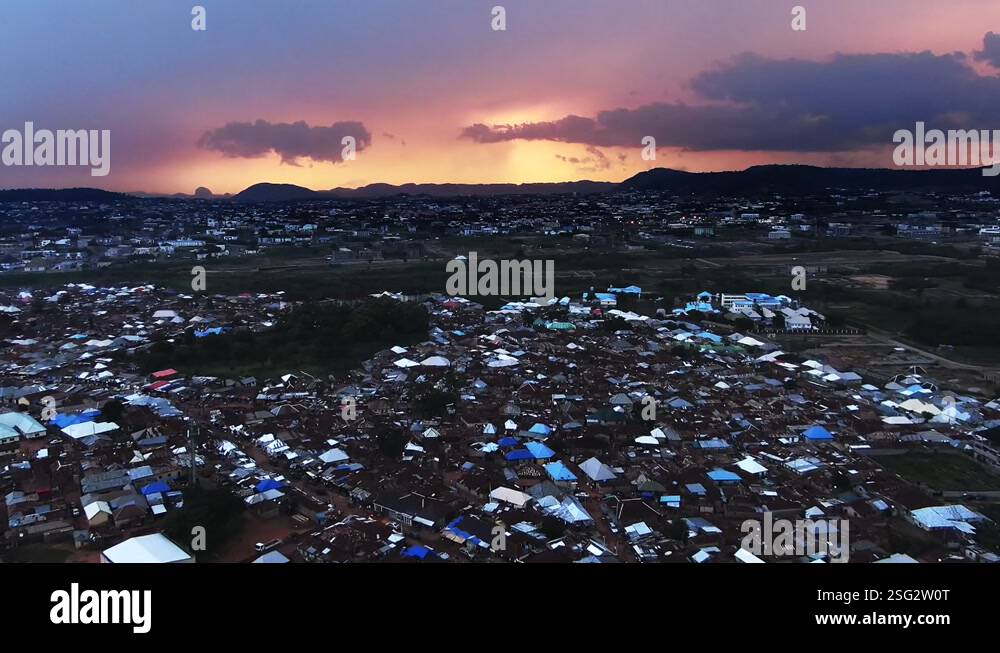 The Jahi District of Abuja, Nigeria during a golden sunset - aerial ...