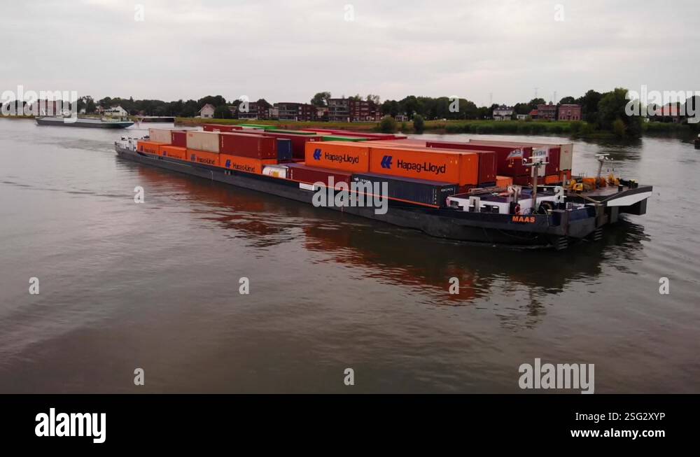 Aerial Starboard View Of Maas Inland Push Tow Cargo Container Vessel ...