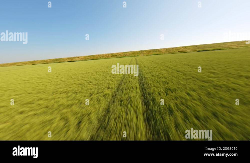 FPV drone shot flying over agricultural land at high speed, revealing ...