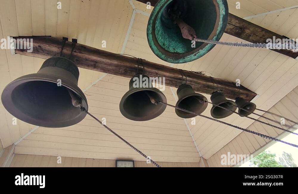 Ring the bells. Ringing church bells. Bell tower inside. Church bells ...