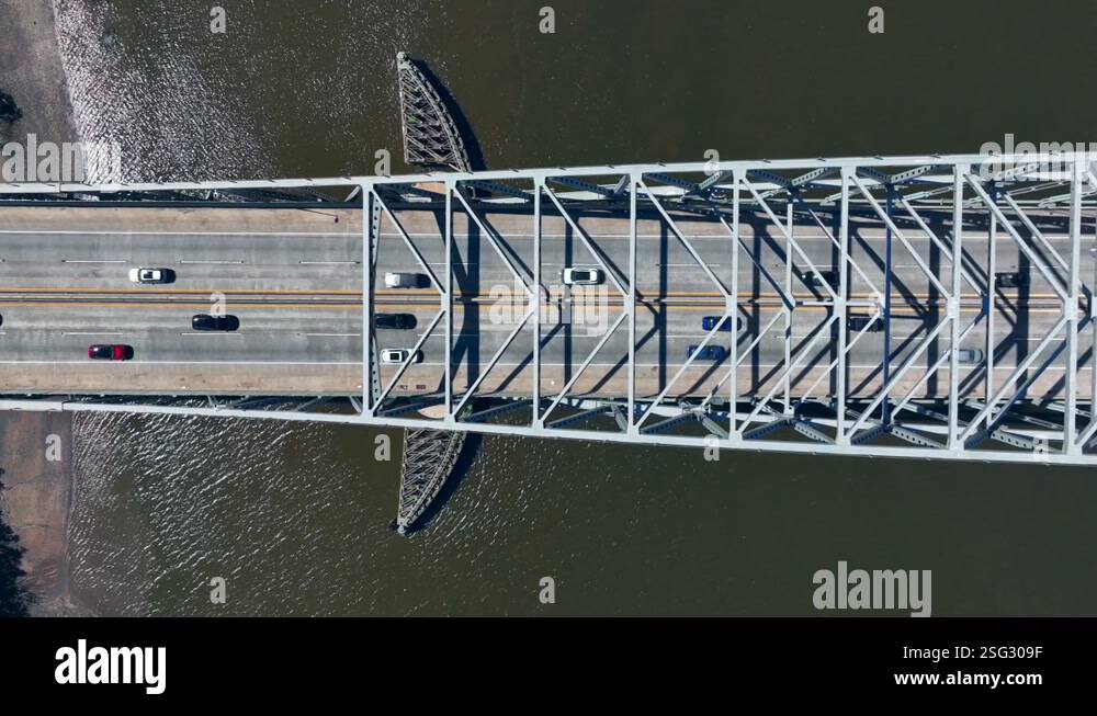 Top down aerial of Delaware River Turnpike Toll Bridge. Border between ...
