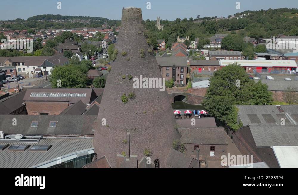 Aerial reveal of Red House Glass Cone in Worsley Strourbridge Stock ...