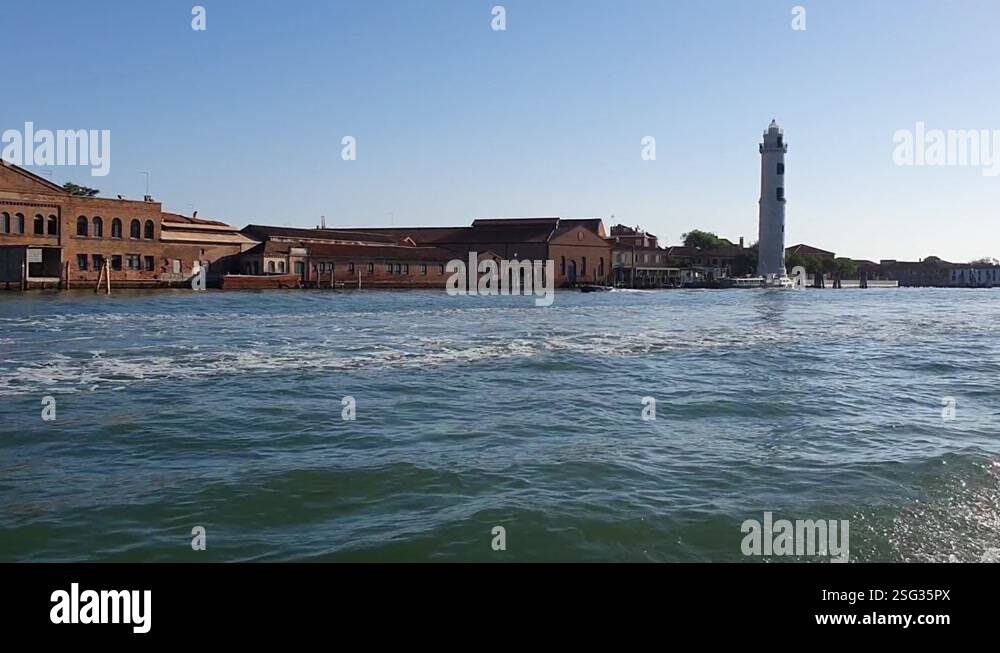Venice from a boat island with lighthouse with splash HD 30 frames per ...