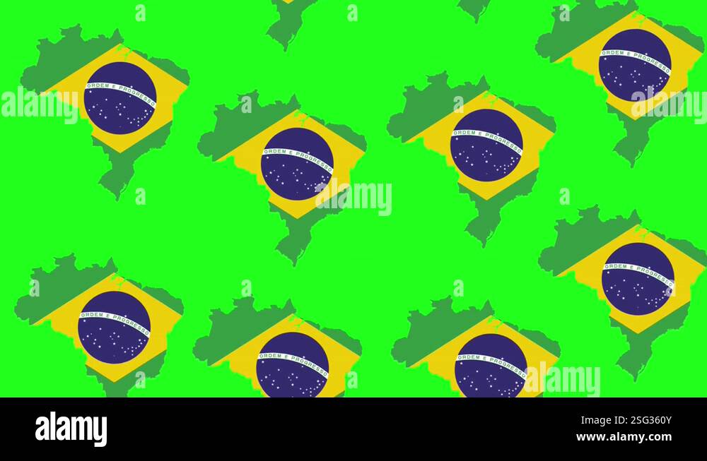 Brazil map with flag falling through the green screen. Brazil map with ...