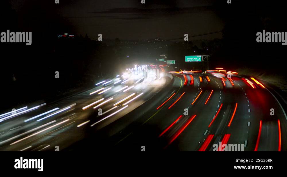 Time-Lapse of Busy Freeway Traffic with Motion Blur in Los Angeles at ...