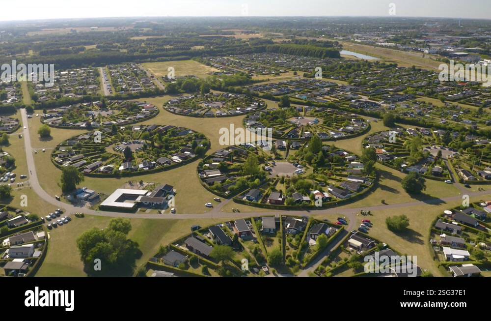 Cinematic Aerial View of Circular Neighborhoods in Denmark Focused on ...