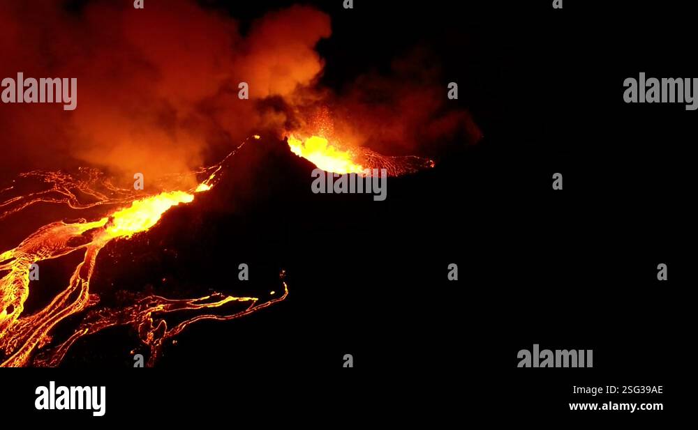 Spectacular shot of fagradalsfjall volcano eruption in 2021 Stock Video ...