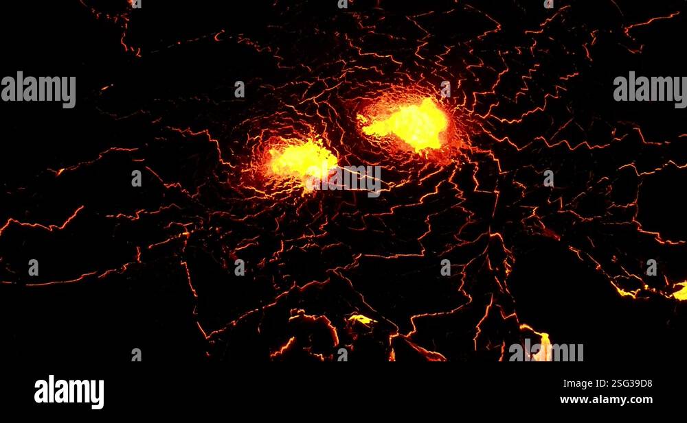 Footage of two erupting craters located on flat topped tuya volcano ...