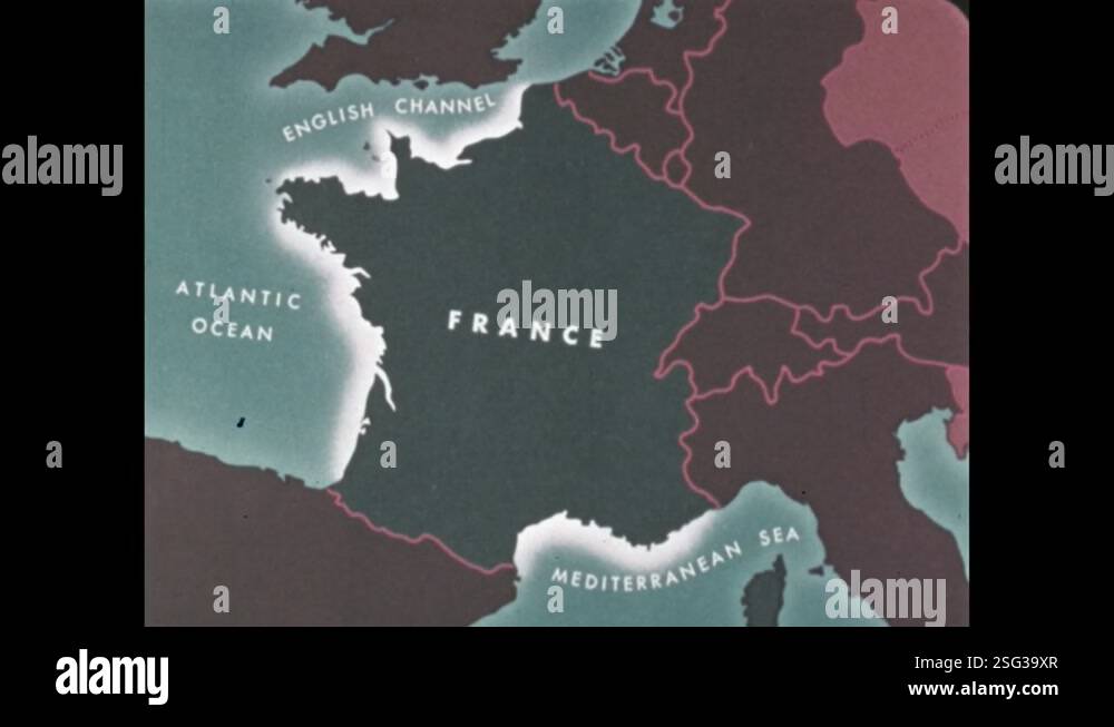 1960s: Map of France in Western Europe. Low Country is highlighted ...