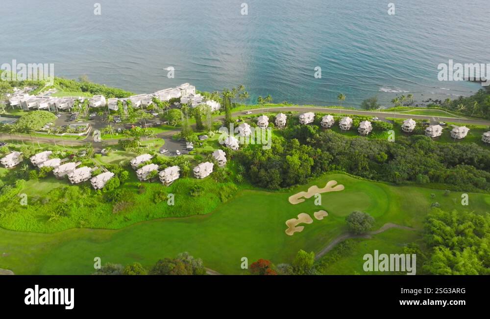 Drone overlook above idyllic and peaceful tropical landscape within ...