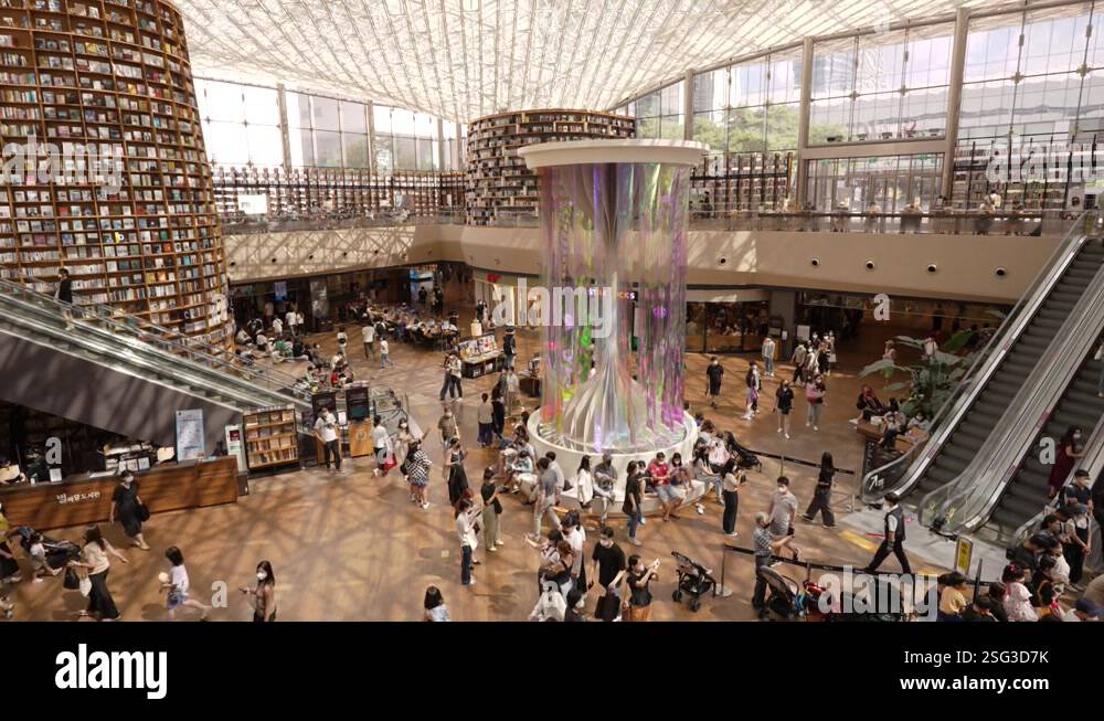 Crowd of people at Starfield Library in Gangnam District Stock Video ...