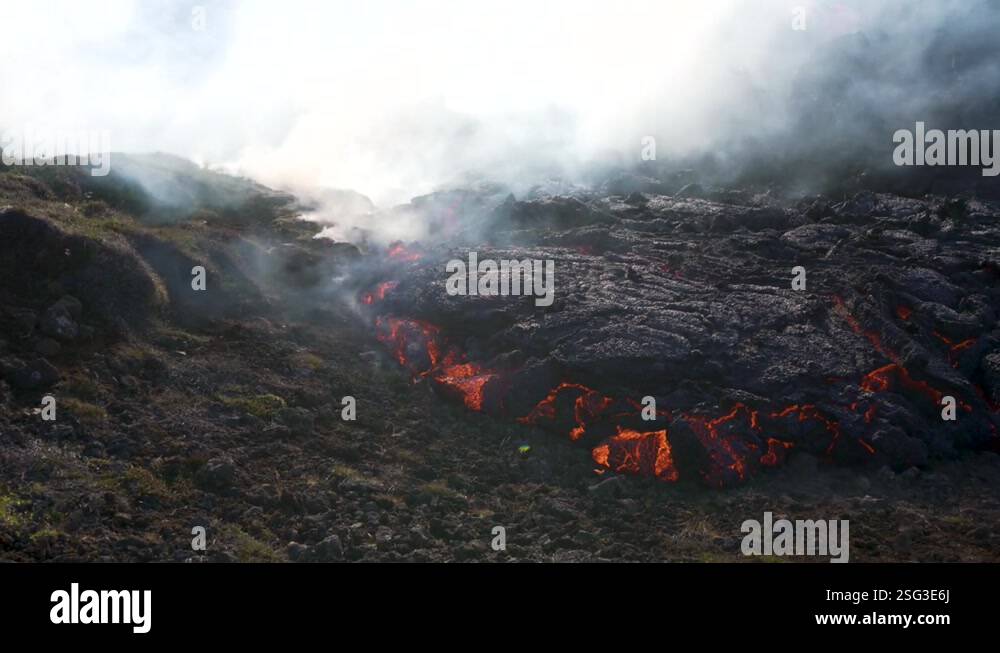 Heat And Smoke From Volcanic Lava Flow, Fagradalsfjall Volcano Eruption ...