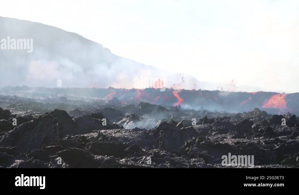 Flow Of Burning Volcanic Lava During Fagradalsfjall Volcano Eruption In ...