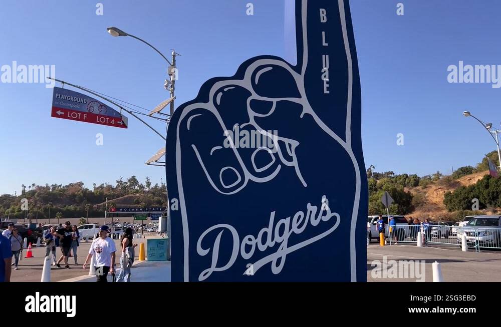 Number one hand pointing finger sign statue with Go Blue outside Dodger ...