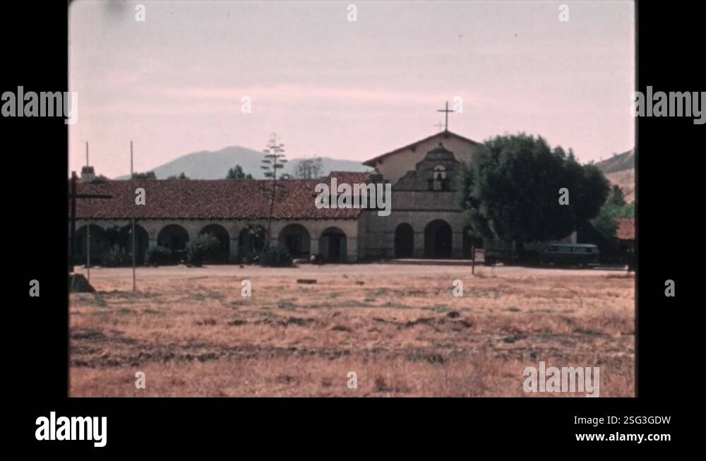 1970s: A California mission building. A historical Spanish architecture ...