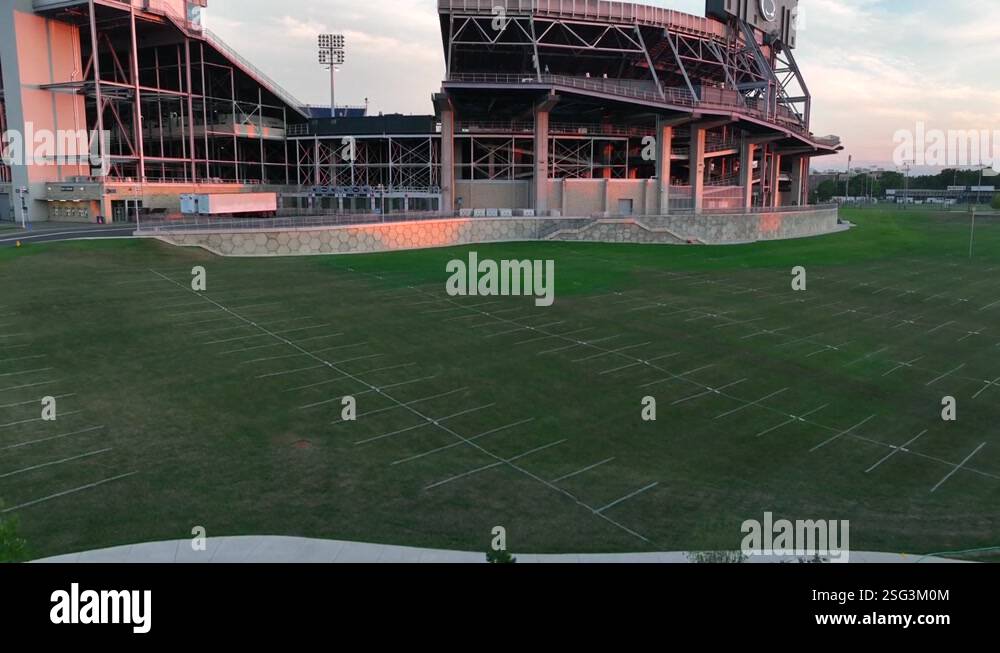 Penn State University PSU Sign. Rising aerial at Beaver Stadium as ...