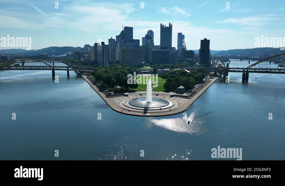 Point State Park at Pittsburgh. Skyline on bright summer day. Aerial ...