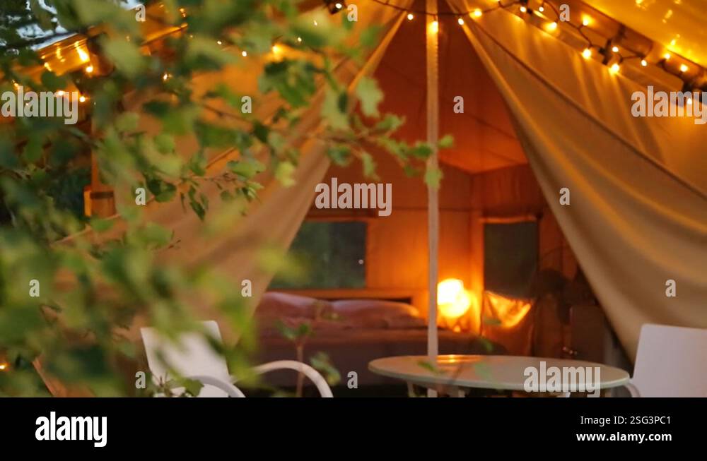 Glamping houses, rural landscape, tent houses Stock Video Footage - Alamy