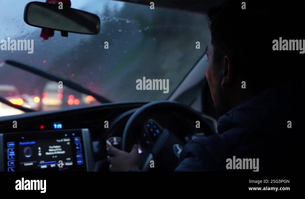 A Man Inside His Car Slowly Driving Approaching Srinagar Leh Ladakh ...