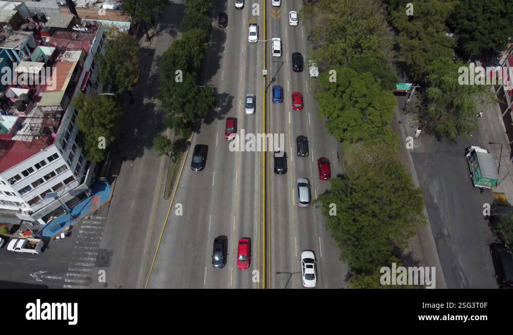 Top View Of Busy Main Street Of Circuito Interior Avenue, Mexico City ...