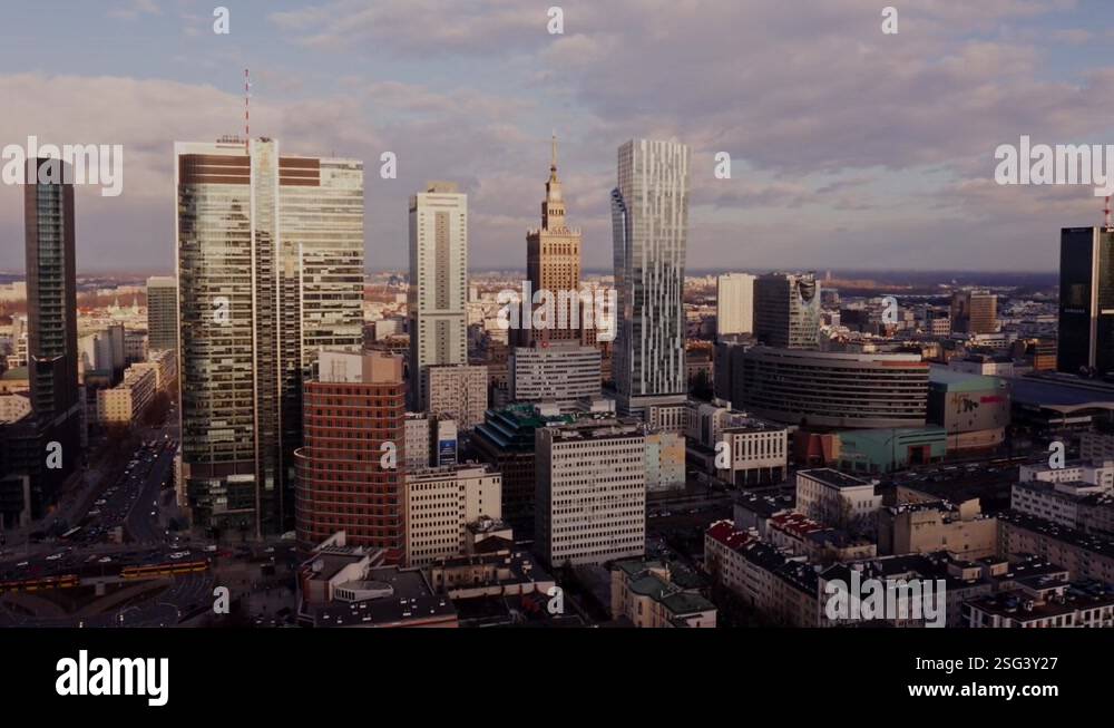 Panoramic bird's eye view of a modern metropolis with glass skyscrapers ...