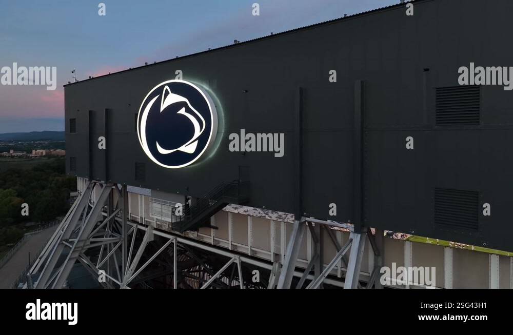 Sunset view of Penn State scoreboard. Beaver Stadium football field ...