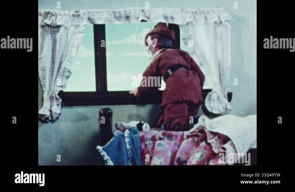 1940s: Stop-motion puppet animation- Man with rifle tips his hat, pats ...