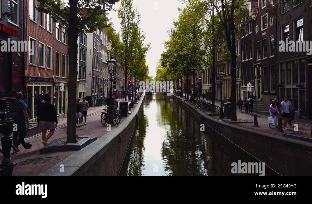 Footage of De Wallen (the red light district), in the center of ...
